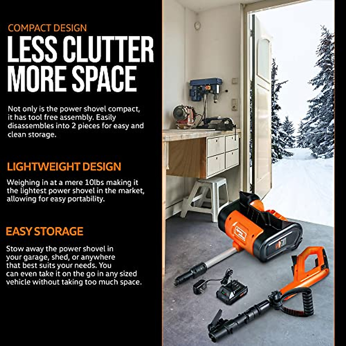 SuperHandy Snow Thrower/Power Shovel, Cordless Rechargeable DC 20V, Handheld, Lightweight | 10" in. Width 5" in. Depth, 25' ft Throwing Distance, 300 lbs per Min