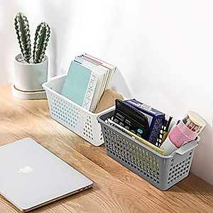 Rinboat Plastic Storage Basket, Deep Baskets, Grey and White, 6 Packs