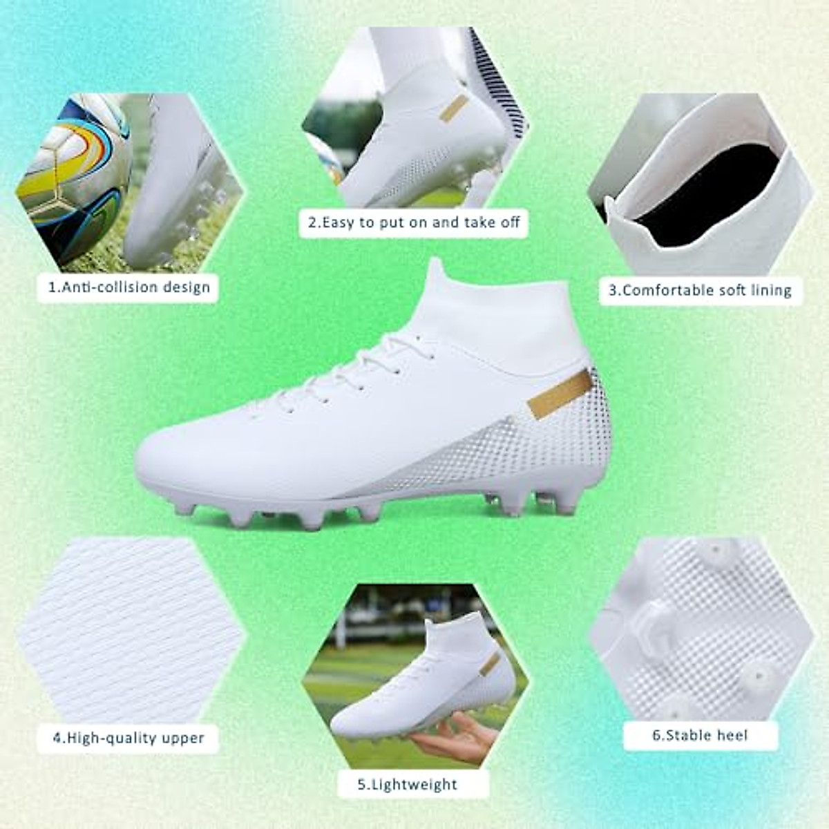 Soccer Cleats Mens Football Cleats Women Tacos de Futbol para Hombre Soccer Shoes for Big Boy Tacos de Futbol Zapatos de Futbol para Hombres Outdoor Soccer Shoes High Top Football Boots AG/FG