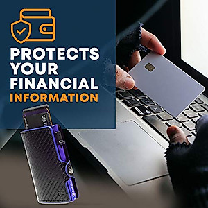 Card Blocr Pop Up Credit Card Wallet, RFID Blocking Credit Card Holder for men, Cool Wallets for Men in Carbon Wallet Design, Compact Card Holder Wallet for Secure Storage (Blue Carbon Fiber)