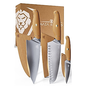 Dalstrong 3pc Knife Set - Gaia Series - Chef Knife, Santoku Knife, Paring Knife - High-Density Wood Fiber Handle - Gift Sustainable and Eco-friendly Kitchen - w/Sheaths