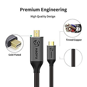 Mini DisplayPort to USB C Cable, HAOYU USB C to Mini DisplayPort,(Unidirectional), 4K@60Hz, HDCP 2.2, Compatible for MacBook Pro 2022-2016/ M1,MacBook Air, Surface Book 2,Galaxy S21/S22 (6 FT)