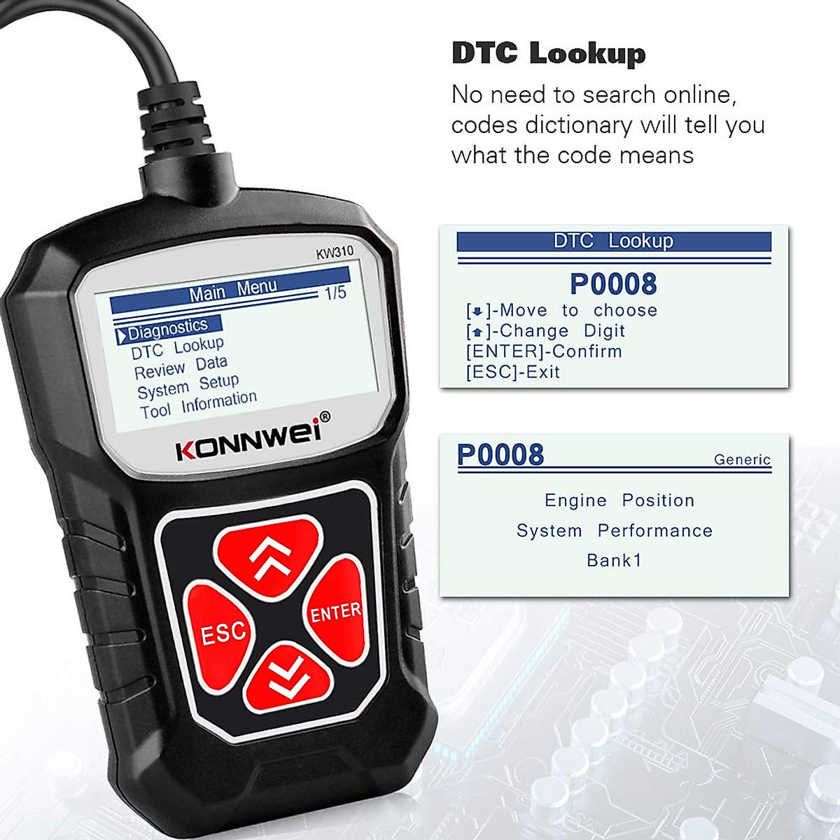 KONNWEI KW310 OBD2 Scanner Full OBDII Functions 10 Modes Car Engine Diagnostic Scanner Tool for All 1996 and Newer Cars (Black)