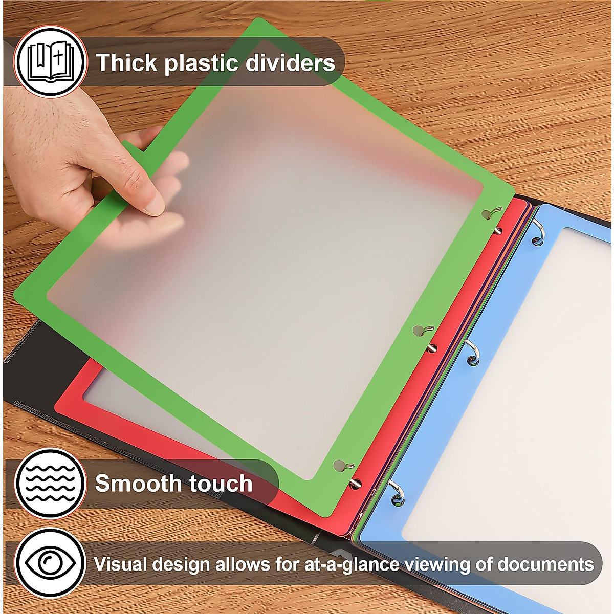 HABGP 16Pcs/2 Set 8 Tab Dividers for 3 Ring Binder, 16 Pcs Clear Color 3 Ring Binder Dividers with Tabs, Page Folder Dividers, Plastic Tabbed File Dividers with Tabs, Three Ring Binder Index Dividers