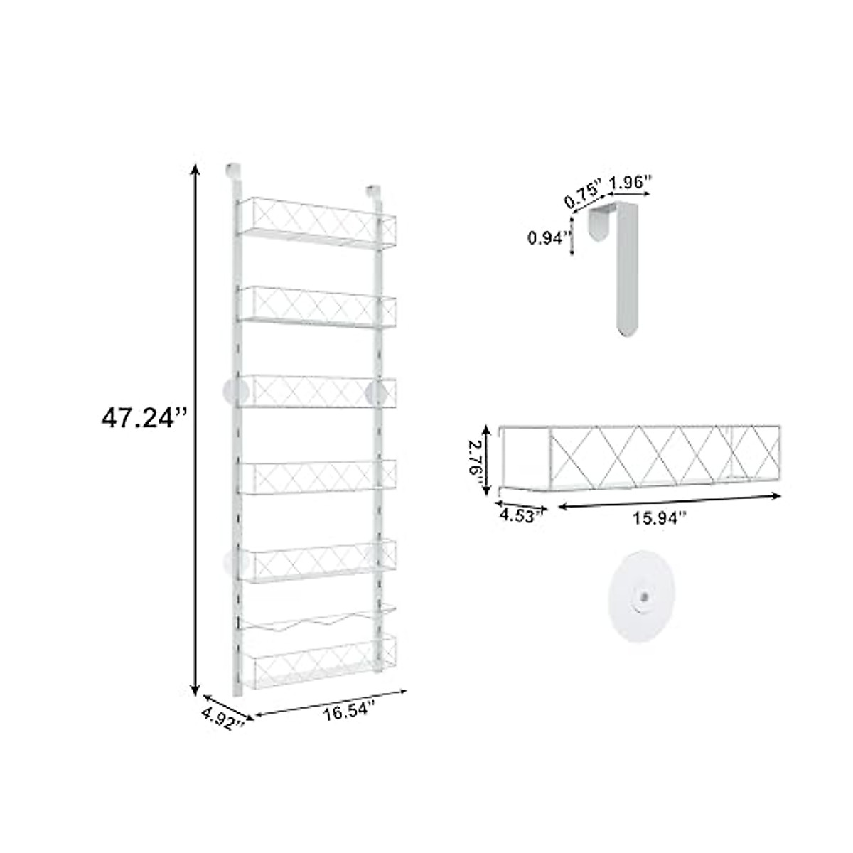 6 Tier Pantry Organizer with Cloth Hook (White) - Metal Hanging Kitchen Spice Rack, Can Organizer - Maximize Your Pantry Door Storage Space, Neat and Efficient Pantry Organization Solution