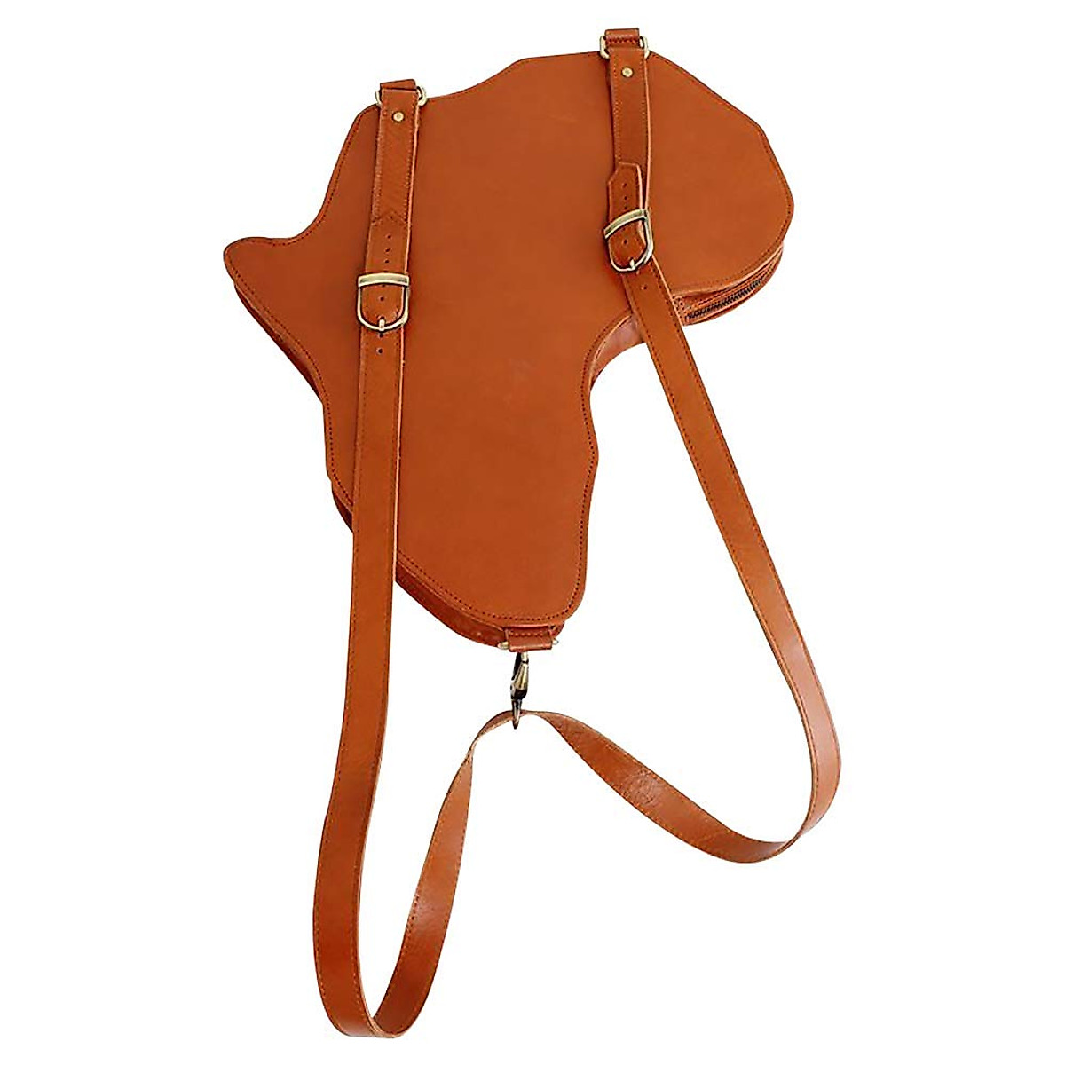 Orijin Culture AFRICA Men Backpacks Belt Bags - Africa Backpacks for Travel – Africa Shaped Crossbody Leather Backpacks with Sturdy Zippers & Multiple Pockets | Brown - Medium