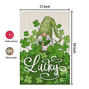 CROWNED BEAUTY St Patricks Day Garden Flag 12×18 Inch Double Sided Gnome Green Shamrocks Clovers Lucky Outside Vertical Holiday Yard Decor
