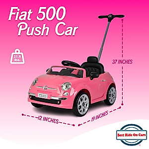 Best Ride On Cars 2-in-1 Fiat 500 Baby Toddler Toy Push Vehicle Car Stroller with 40 Pound Capacity and Lights for Children Ages 1 to 3 Years, Pink