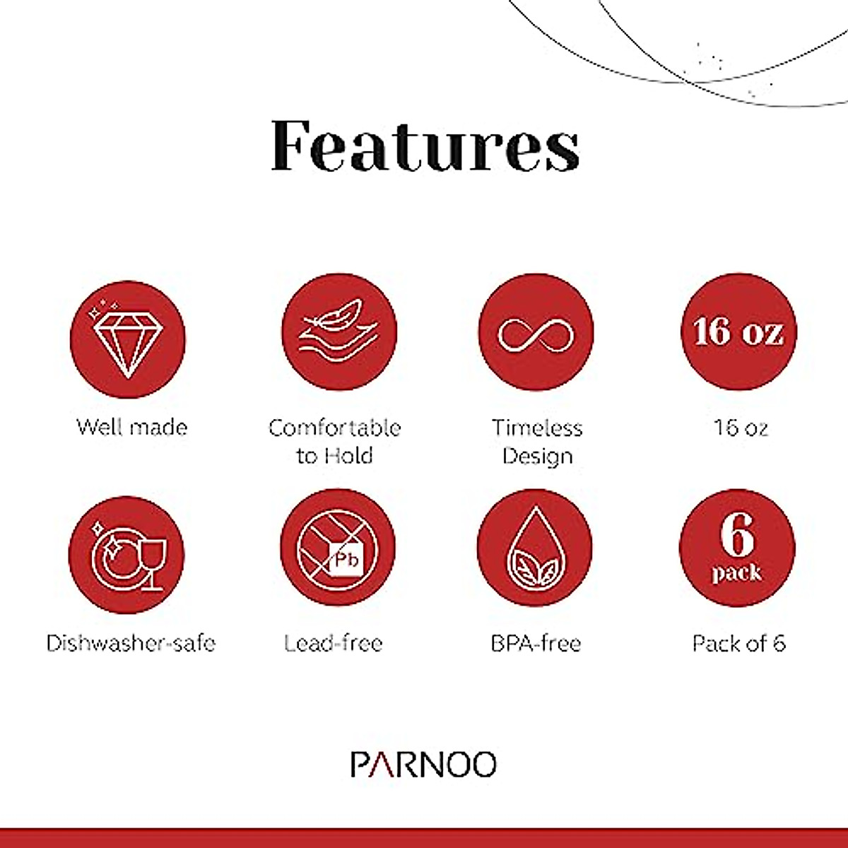 Pint Glasses Set of 6 - 16 oz Drinking Glasses Made for Cold Beverages - 16 oz Mixing Glass & Highball Glasses Set of 6 for Homes, Pubs & More - Freezer & Dishwasher-Friendly Cocktail Glasses, PARNOO