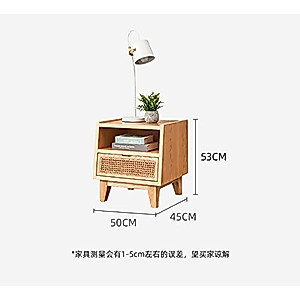 DLOETT Solid Wood Log Color Bedside Table Simple Rattan Nordic Small Cabinet Storage Cabinet 40 * 50cm Wide Bedroom Dresser