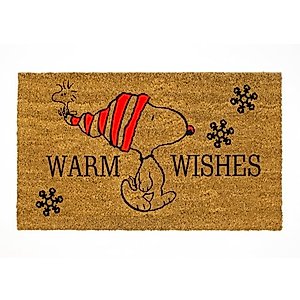 Warm Wishes Winter Front Doormat Decor - Fun Snoopy Christmas Holiday Door Mat for Home Outdoor Indoor Decorating Gift Entrance Rug (Warm Wishes)
