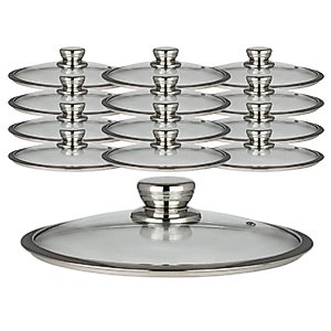 Steelite International 7347MW123 Lid with Stainless Steel Handle, Clear Glass Top, Complimentary to Hot Pot Pan 7347MW124, 11.0" Diameter, 2.5" Height, 12 Pieces