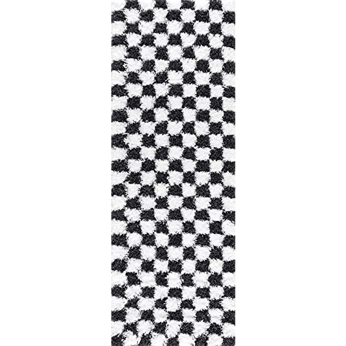 Hauteloom Atira Checkered Shag Area Rug - Checkboard Design - High Pile Fluffy Shaggy Touch - Square Tiles - Kids Room, Nursery, Living Room Shaggy Carpet - Black, White - 5'3" x 7'3"