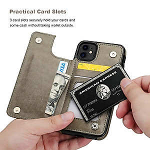 iPhone 11 Case Wallet with Card Holder, Vaburs Embossed Mandala Pattern Flower Premium PU Leather Double Magnetic Buttons Flip Shockproof Protective Cover for iPhone 11 (6.1 Inch,Gray)