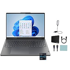 Lenovo Yoga 7i 16 inch 2.5K Touchscreen (2560 x 1600) 2-in-1 Convertible Laptop, Intel Core i5-1240P, 8GB Memory, 1TB SSD, Backlit Keyboard, Fingerprint, Windows 11 Home, Storm Grey + Accessories