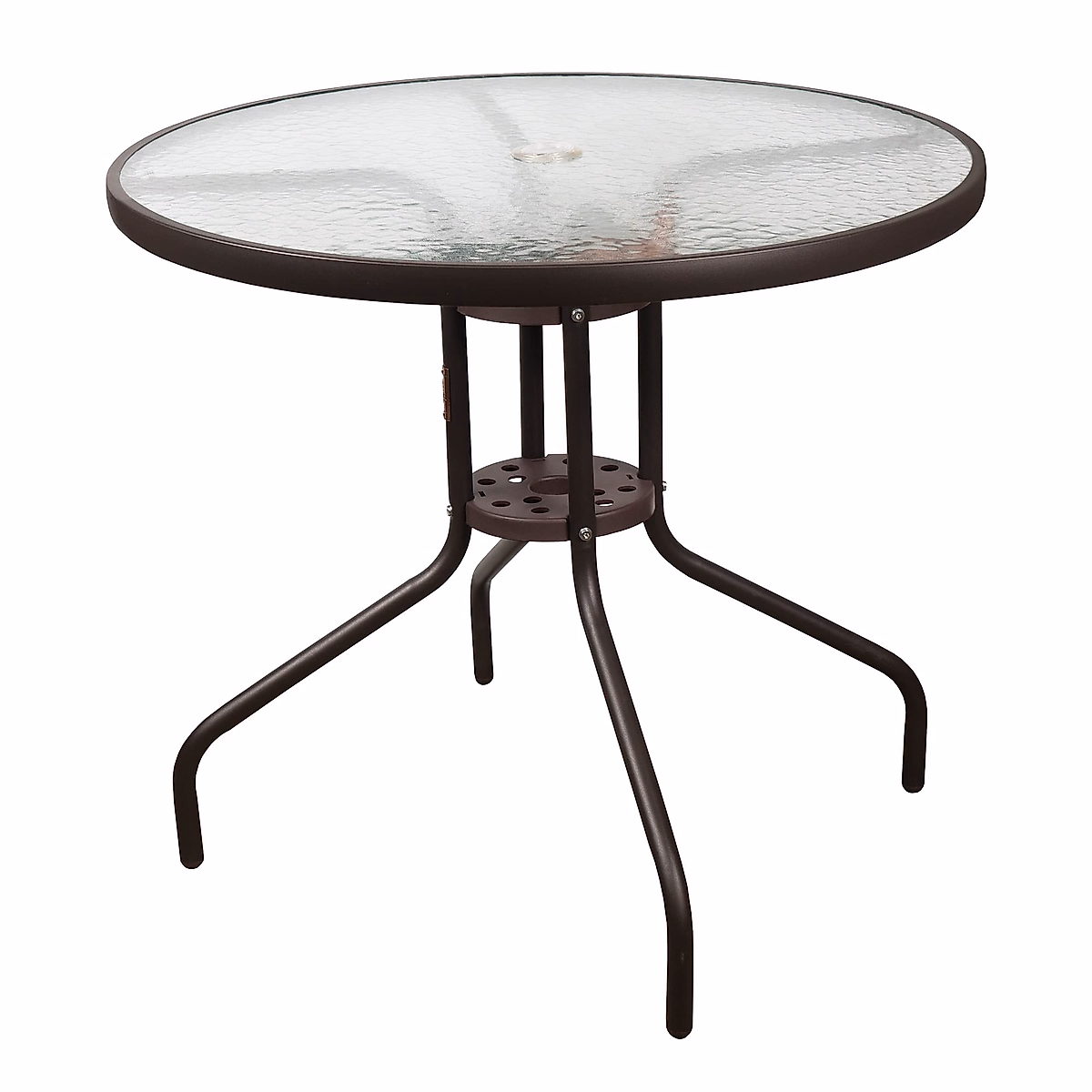Garden Elements Outdoor Wave Glass Patio Dining Furniture Round Steel Table, Brown, 31.5"