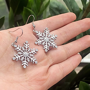 SELOVO Clear Cubic Zirconia Fishhoop Snowflake Earring Hook Dangle Drop Earrings for Woman for Christmas