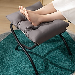 HollyHOME 15"(H) Folding Footrest Stool, Upholstered Small Foldable Ottoman, Accent Padded Sofa Foot Stool for Lazy Chair, Metal Frame Portable Foot Rest Ottoman for Living Room, Bedroom, Dark Grey
