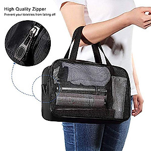 MUIFA Shower Caddy Bag Organizer Portable Mesh Shower Tote Caddy for Bathroom College Dorm Camp Gym Camping Toiletry Bath for Kids Men Women guys - Quick Dry (Black)