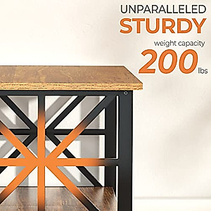 GreenForest Coffee Table with Round Corner, Farmhouse Center Table with 2-Tier Storage Shelf X-Frame Design for Living Room, 39 inch Walnut