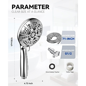 JDO Shower Head with Handheld, High Pressure Handheld Shower Head 7 Settings, Detachable Shower Head Set with Stainless Steel Hose and Shower Bracket (Chrome)