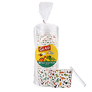 Glad for Kids Dinosaur Party Supplies - Heavy Duty Disposable Paper Snack Bowls with Lids, Perfect for Birthday Parties, Colorful Party Plates. Great for Dessert, 12 Ounce - 20 Count