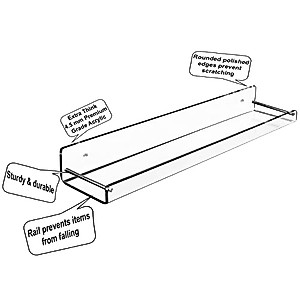 AMT 2 Pack Acrylic Floating Shelves, 15" L x 3.25" W, Clear Bathroom Wall Shelf, Bookshelves, Invisible Display for Office, Bedroom, Small Gap Allows Water to Escape, Free Screws & Drill Bit (Medium)