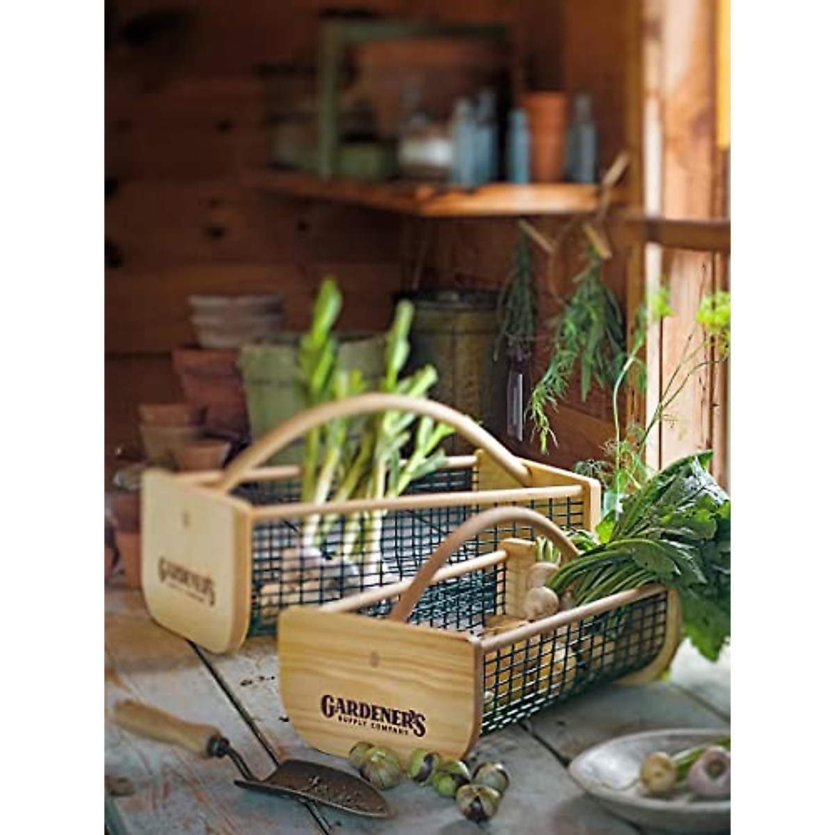Gardeners Supply Company Large Garden Hod Harvest Basket | Versatile Gardening Fruits & Vegetables Gathering Basket | Natural Smooth Pine - Maple Frame & Coated Mesh | Easy to use - 9"L x 11"W x 11"H