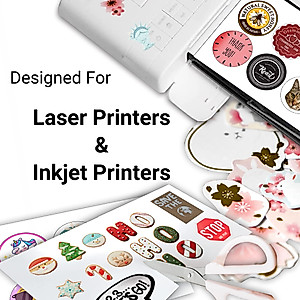 akaca Sticker Paper, 8.5x11, Printable Vinyl Self Adhesive Paper 30 Sheets, Matte White Waterproof Tear Resistant for Laser & Inkjet Printer, 216 x 279 mm