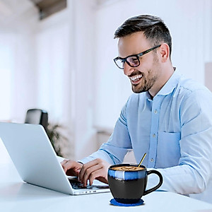 glowworm 16 oz Coffee Mugs, Ceramic Coffee Cups with Spoon, Large Coffee Mugs for Men/Women, Coffee Cups for Latte, Cocoa, Office, Home, Microwave & Dishwasher Safe, Set of 2, Black