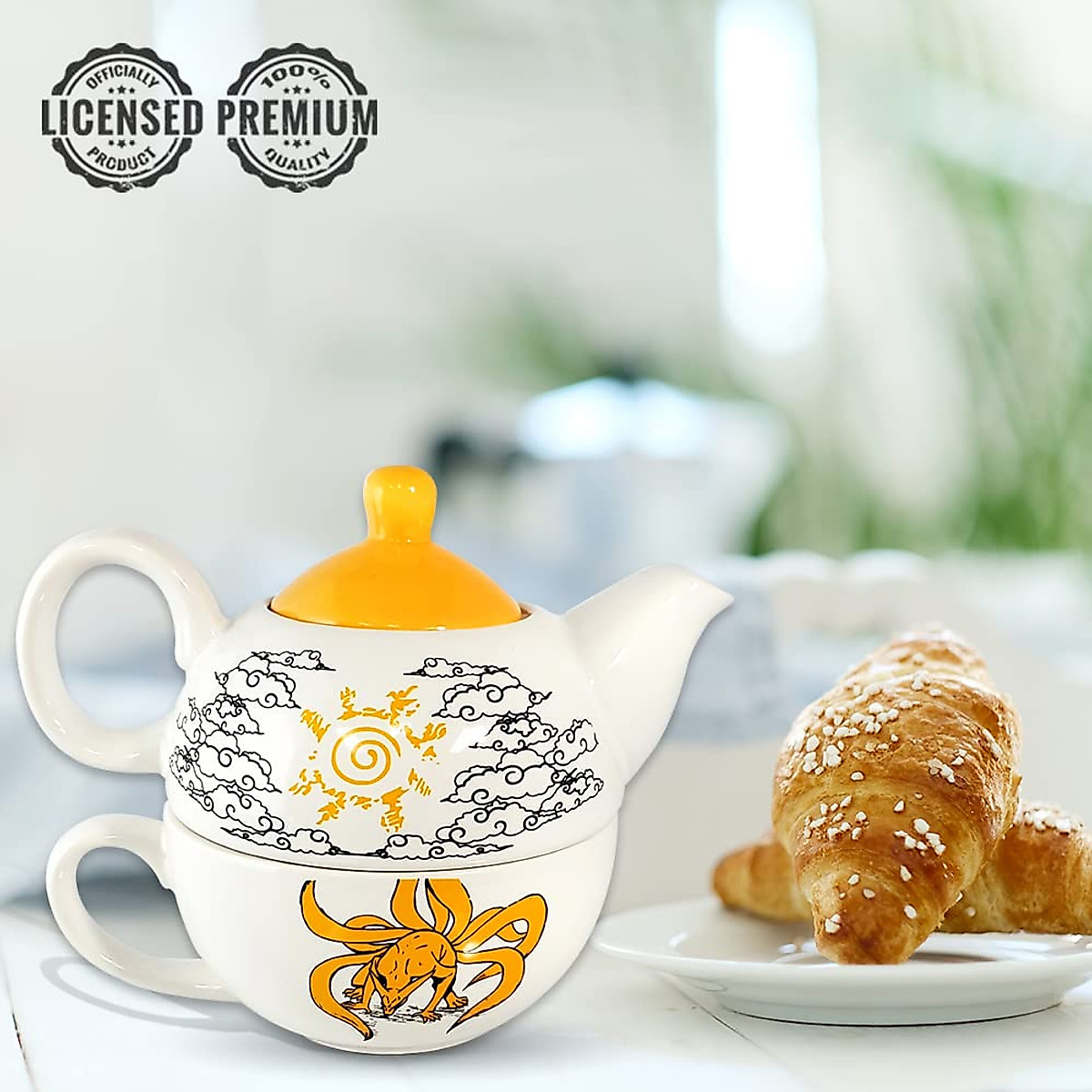 Naruto Shippuden Tea Cup Set 2 with Teacup and Kettle | 15 Oz TeaCup Featuring The Nine-Tail Fox “ Kurama” | Anime | Kitchen Deco | Naruto Tea Cup Set | Officially Licensed | By Just Funky