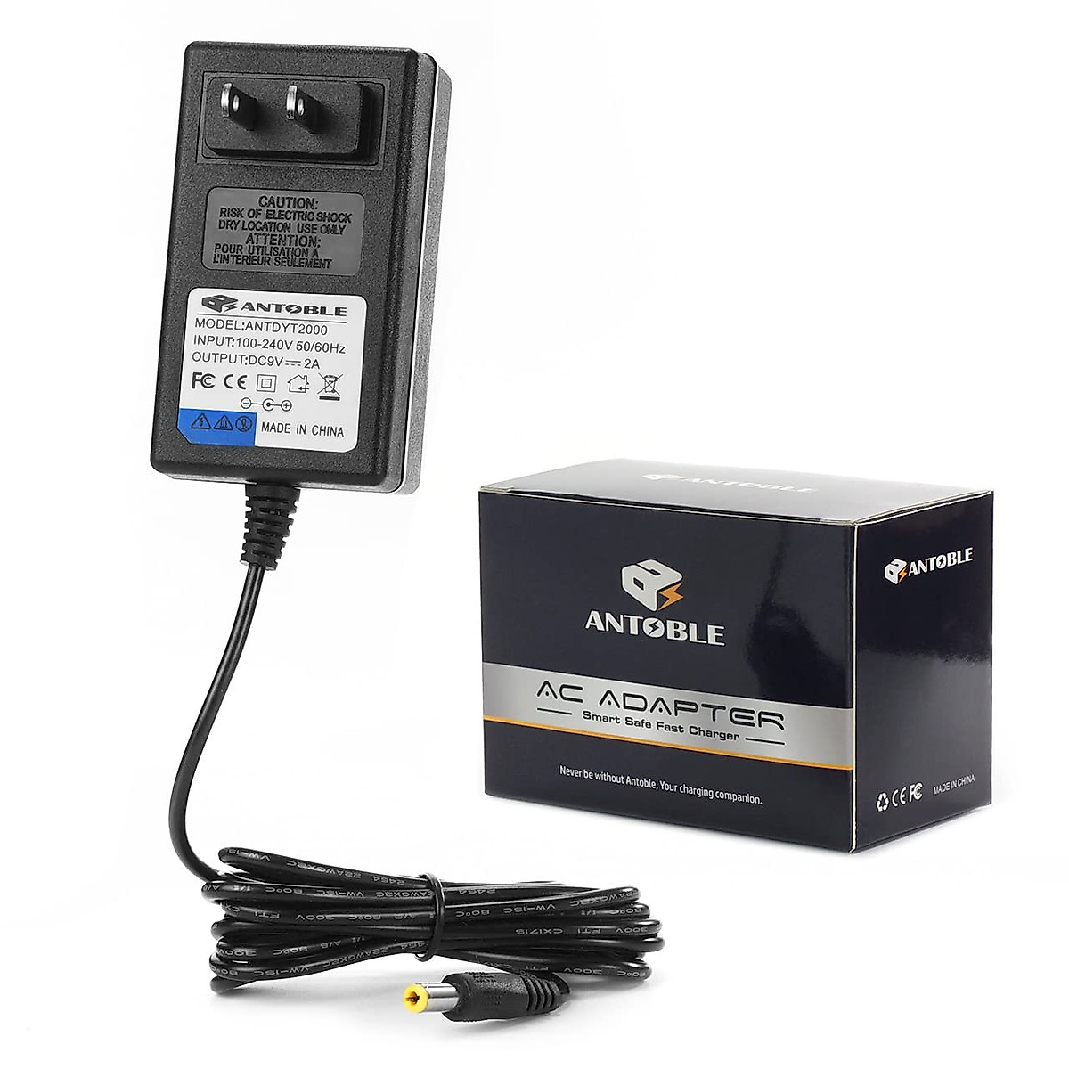 ANTOBLE Adapter Power Cord for Crosley Cruiser Portable Turntable Record Player CR8005A CR8005A-BK CR8005A-TU CR8005C CR89 CR221 Replaces RHD35-0900400 Class 2 AC Charger 9V DC Power Supply 6.5ft Cord