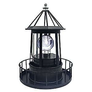 LED Solar Powered Lighthouse, 360 Degree Rotating Lamp Courtyard Decoration Waterproof Garden Smoke Towers Statue Lights for Outdoor Garden Pathway Patio
