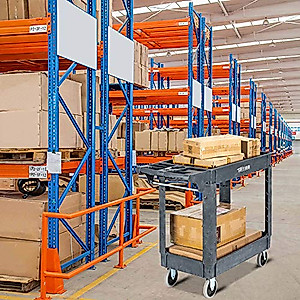 TUFFIOM Plastic Service Utility Cart with Wheels,550lbs Capacity,Heavy Duty Tub Storage Cart W/Deep Shelves, Multipurpose Rolling 2-Tier Mobile Storage Organizer, for Warehouse Garage Industrial Cart