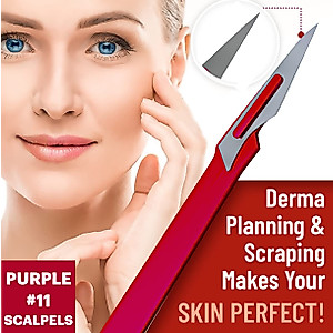 MedHelp Disposable Scalpel 11, Pack of 20 Dermaplaning Tool for Face with Burgundy Plastic Handle, Scalpel Blades #11, High Carbon Steel ● Box of 20