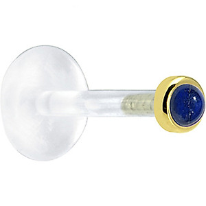 Solid 14k Yellow Gold 2mm Genuine Blue Lapis Lazuli Bioplast Tragus Earring Stud 16 Gauge 5/16"