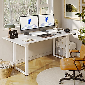 FLEXISPOT Dual Motors Standing Desk 71 x 32 Inch Adjustable Height Desk with Splice Board Home Office Computer Workstation Electric Sit Stand up Desk, White Top + White Frame