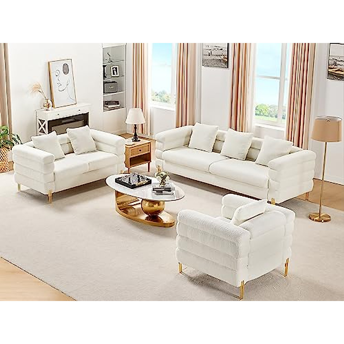 AMERLIFE Loveseat Sofa, 2 Seater Couch- Deep Seat Sofa Couch, Comfy Sofa for Living Room- White Sofa