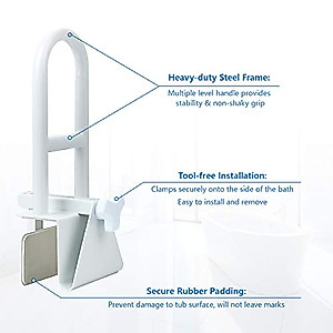 Butizone Bathtub Safety Rail, Medical Adjustable Tub Grab Bar Handle Clamp Safety Handrail Support for Seniors and Elderly