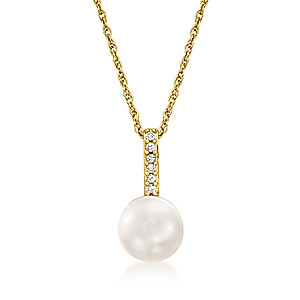 RS Pure by Ross-Simons 6-6.5mm Cultured Pearl Pendant Necklace With Diamond Accents in 14kt Yellow Gold. 18 inches
