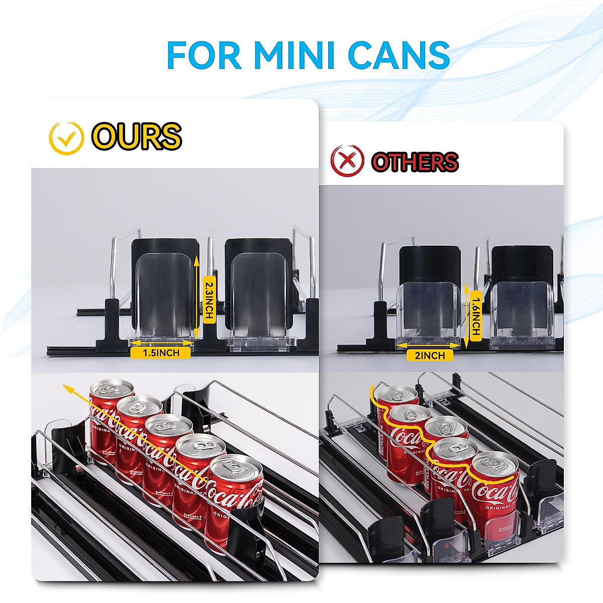 MERICARGO Drink Organizer for Fridge, Self-Pushing Soda Can Organizer for Refrigerator with Adjustable Pusher Glide, Automatic Drink Dispenser for Fridge Pantry, 5 Rows