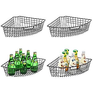 Lazy Susan Wire Storage Organizer Basket with Handle-Metal Organizing Storage Bins-Kitchen Cabinet Storage Organizer-1/4 Wedge Can Organizer (Black, 4)