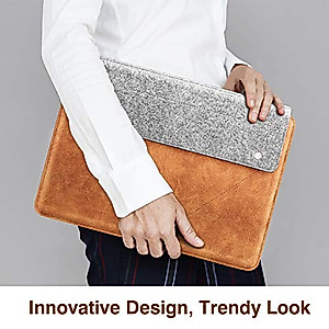 MoKo 13-13.3 Inch Laptop Sleeve Fits MacBook Pro 13" M2/M1, MacBook Pro 14", MacBook Air 13.3", iPad Pro 12.9", Surface Pro 9/8 13", Felt & PU Leather Case Bag with Pocket, Gray&Brown