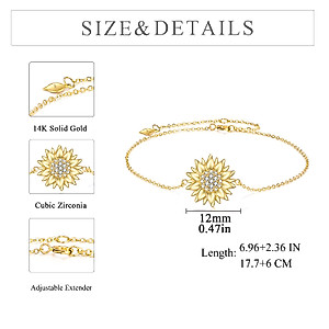 KECHO 14k Yellow Gold Sunflower Bracelet for Women, Fine Gold Jewelry Gifts for Her (Sunflower Bracelet)
