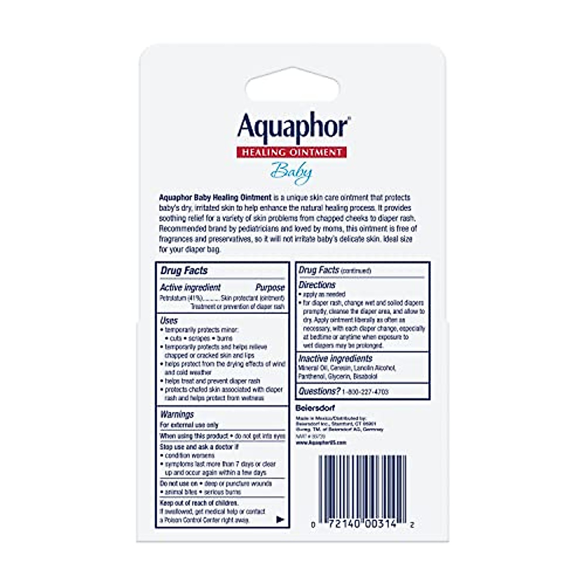 Aquaphor Baby Healing Ointment To-Go Pack - Advanced Therapy for Chapped Cheeks and Diaper Rash - Two .35 oz. Tubes