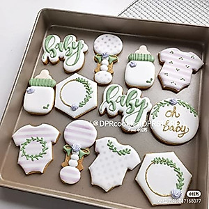 Baby Shower Cookie Cutters,Cute Shapes of Onesie, Bib, Plaque/Frame,Baby Bottle, Baby Carriage for Baby Showers, Reveal Parties with Receipe Book