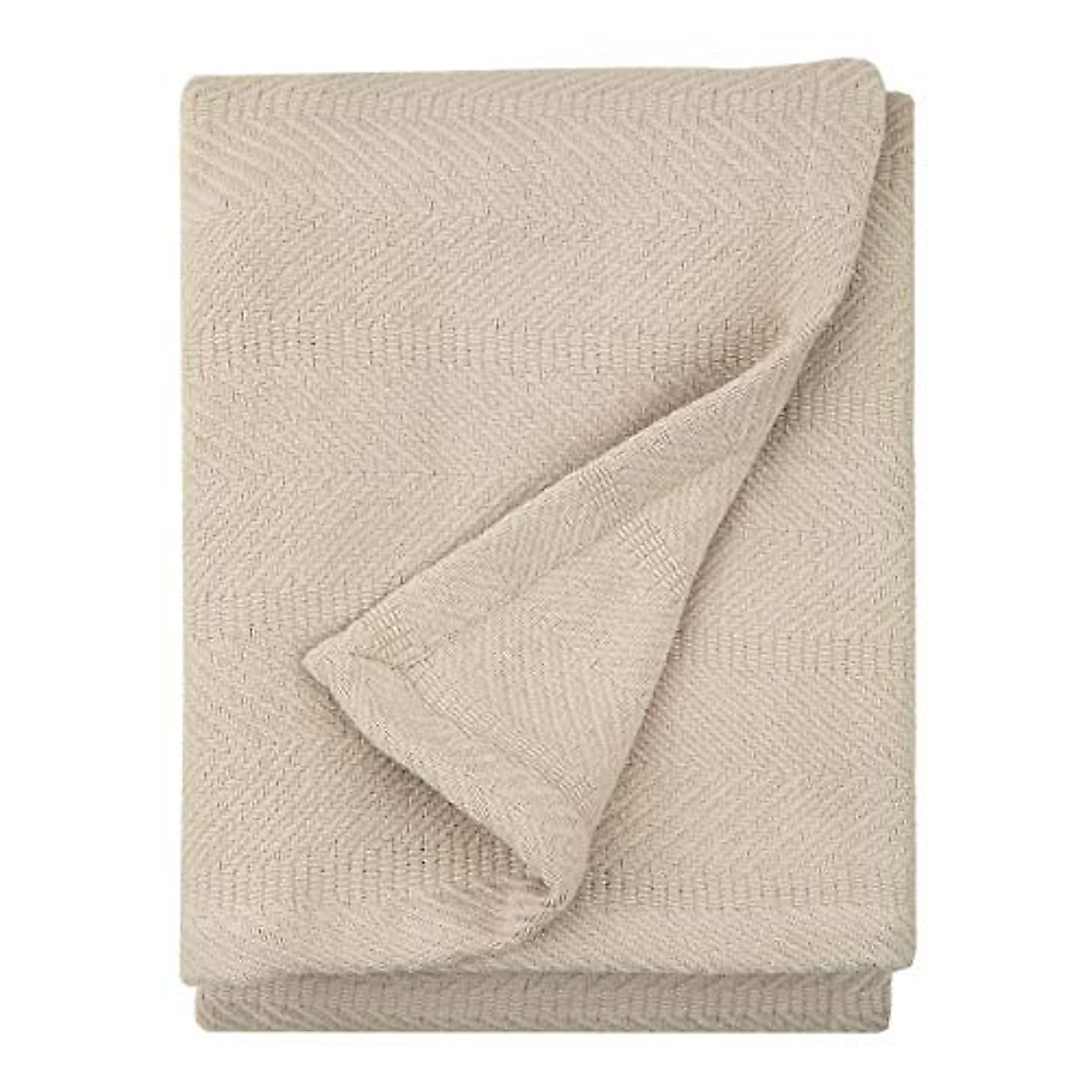 Sticky Toffee Cotton Woven Tan Throw Blanket, Lightweight Herringbone Weave, Warm and Soft Blanket for Couch Sofa or Bed, Oeko-Tex Cotton Throw, 60 in x 50 in