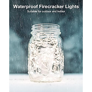 Fairy Lights Battery Operated, Firecracker String Lights Waterproof Silver Wire 5 Feet 60 Led Cluster Starry Lights for DIY Wreath Home Wedding Party Bedroom Mason Jar Holiday Christmas, Pure White