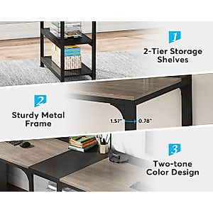 Tribesigns 90.55'' 2 Person Desk with Storage Shelves, Double Computer Desk with Spacious Desktop, Extra Long Study Writing Table Workstation for Home Office (Black & Gray)