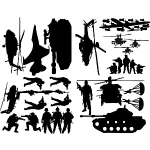 Army Tank Wall Decors Set for Wall Solider Military Helicopter Wall Stickers for Teens Boys Bedroom Kids Room Vinyl Decals (Black (JWH117))